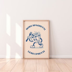 Spaghetti Pasta Italian Food Print, Retro Kitchen Bar Wall Art, Less ...