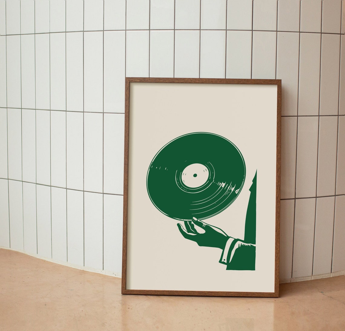 Retro Vinyl Print, Vinyl Record Green Poster, Play It Twice, Minimal ...