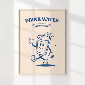 Drink Water Poster, Retro Style Print, Trendy Kitchen Wall Art, Healthy ...