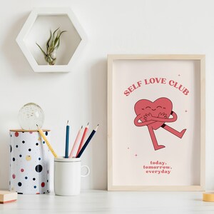 Self Love Club, Retro Style Print, Heart Print, Trendy Poster Art ...