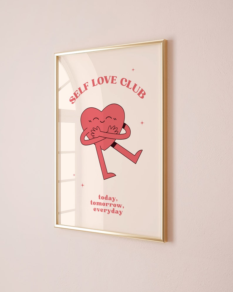 Self Love Club, Retro Style Print, Heart Print, Trendy Poster Art ...