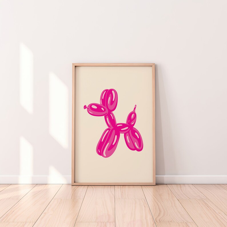 Balloon Dog Poster, Funky Art Print, Preppy Pink Room Decor, Balloon ...