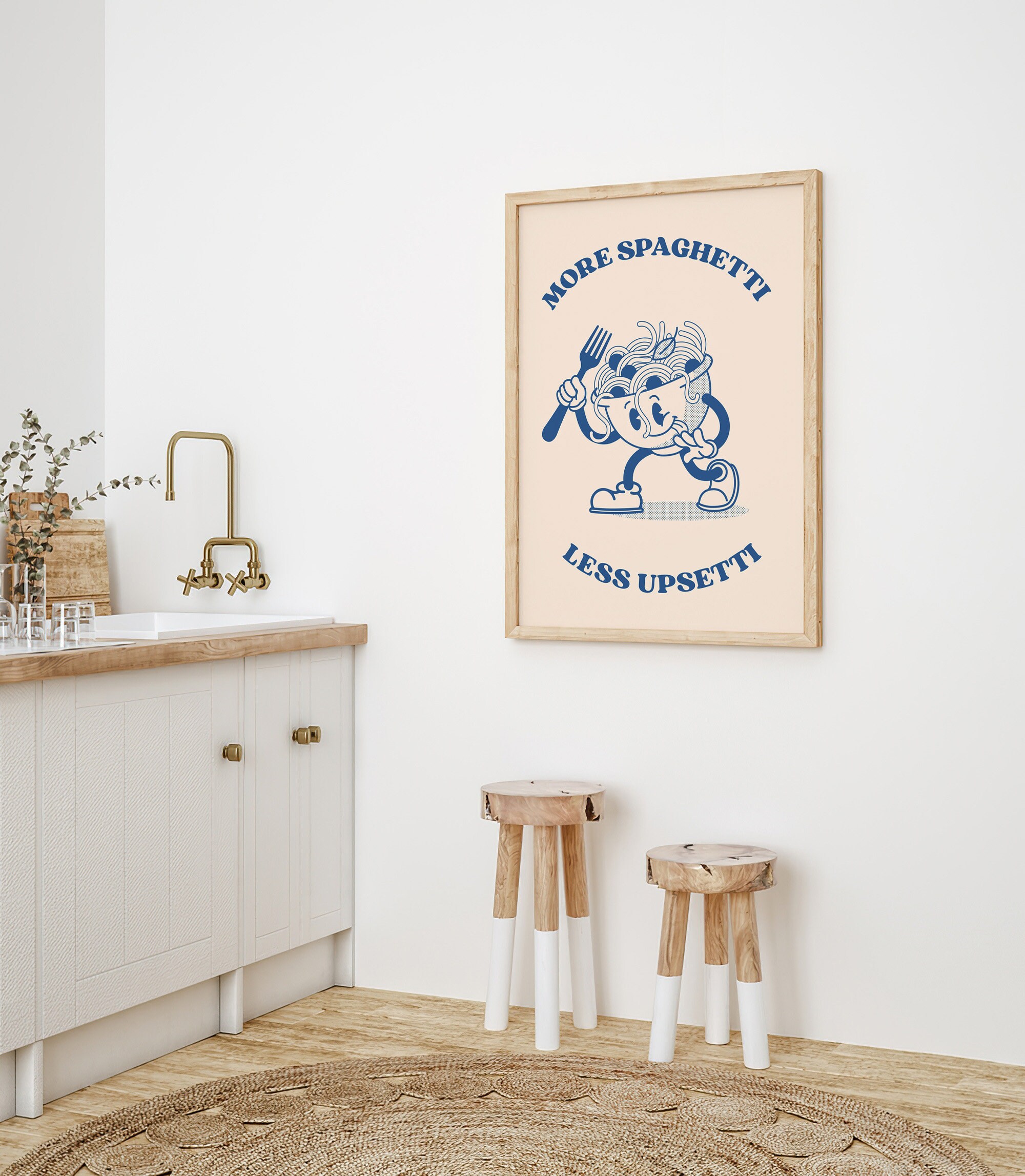 Spaghetti Pasta Italian Food Print, Retro Kitchen Bar Wall Art, Less ...