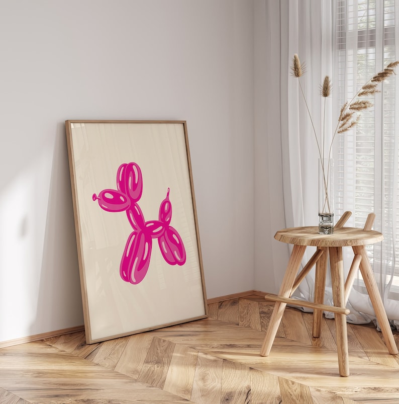 Balloon Dog Poster, Funky Art Print, Preppy Pink Room Decor, Balloon ...