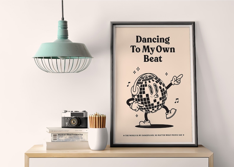 Retro Music Poster, Disco Ball Dance Print, Positive Motivational ...