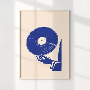 Vintage Vinyl Print, Blue Vinyl Record Poster, Play It Twice Music ...