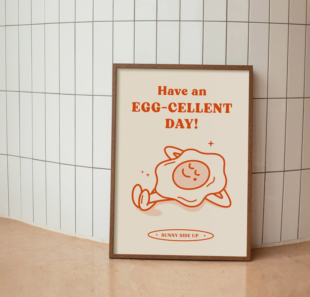 Retro Style Print, Funny Food Poster, Kitchen Wall Art, Egg Poster ...