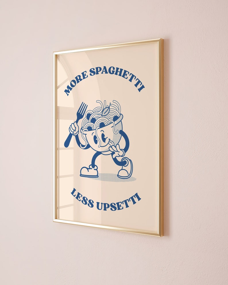 Spaghetti Pasta Italian Food Print, Retro Kitchen Bar Wall Art, Less ...