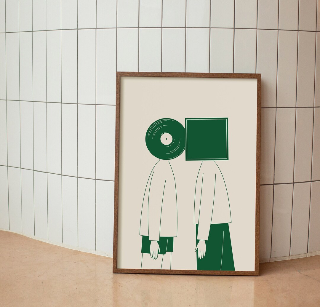 Retro Vinyl Record Love Music Poster, Play It Twice, Minimal Green ...