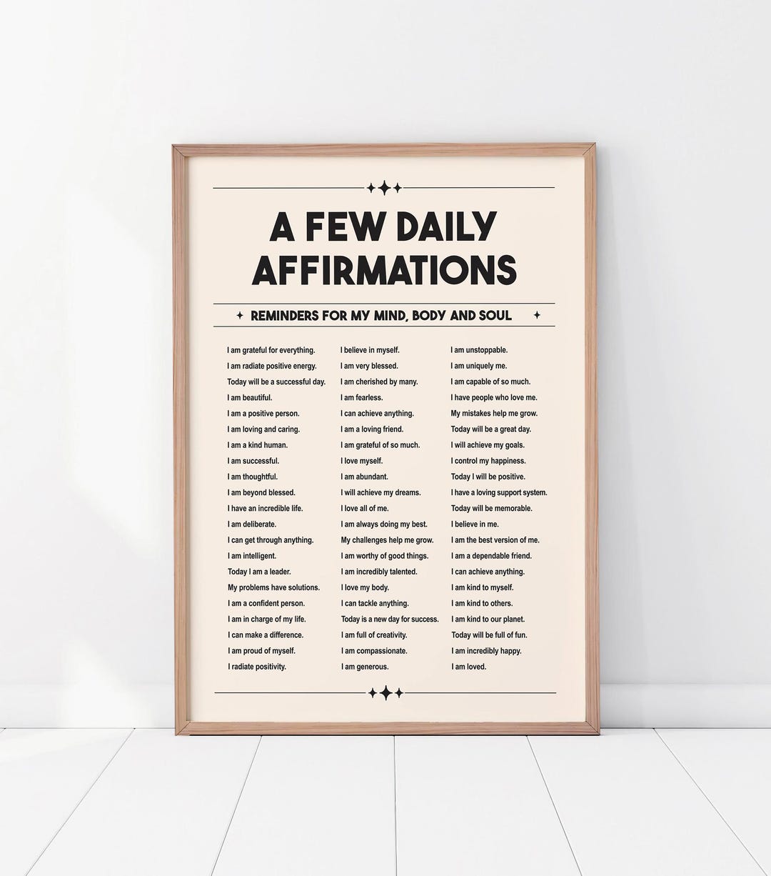 Daily Affirmations Print, Motivational Print, Positive Poster, Trendy ...
