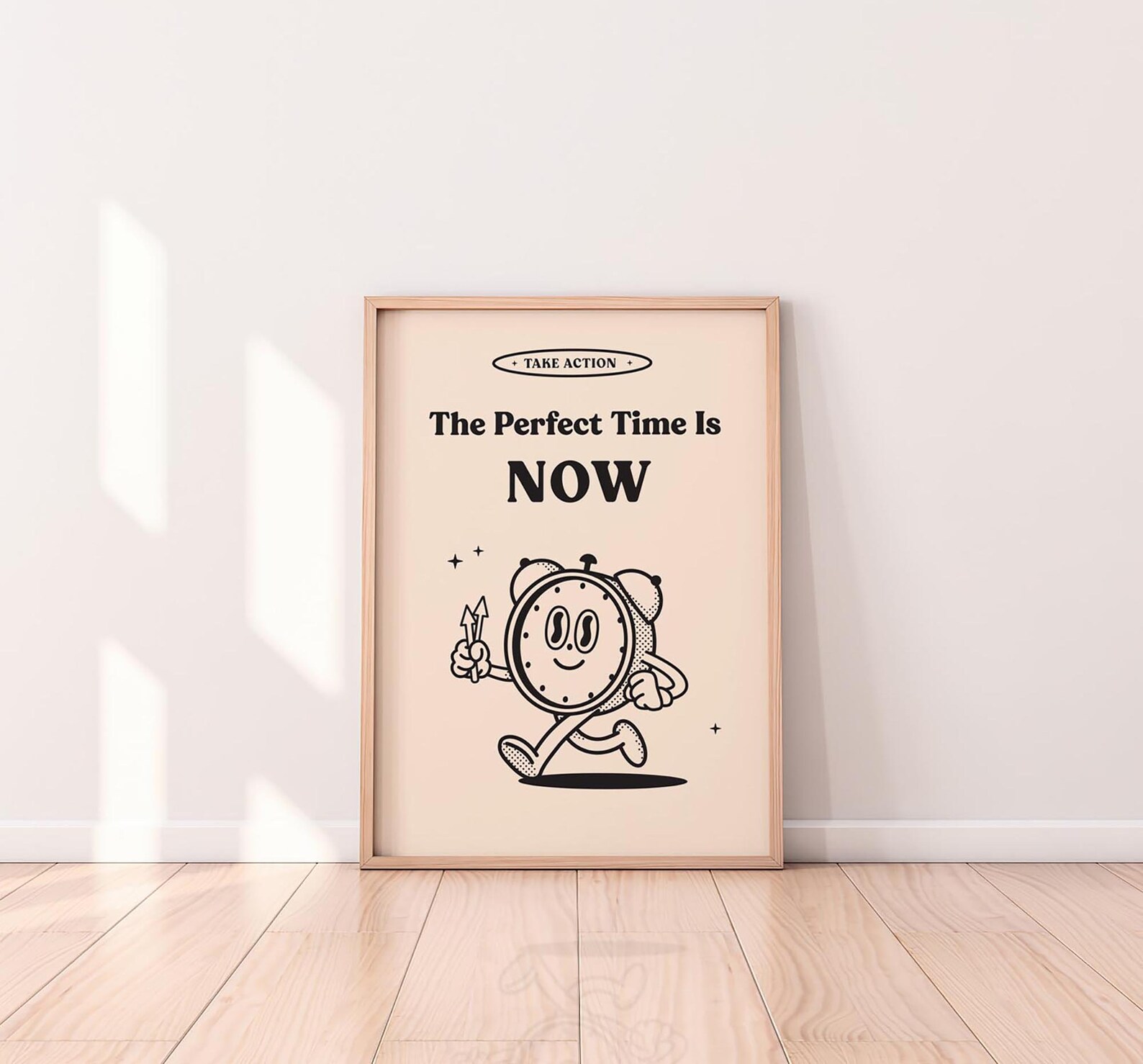 Motivational Retro Clock Poster, Mindful Reminder Print, Productivity ...