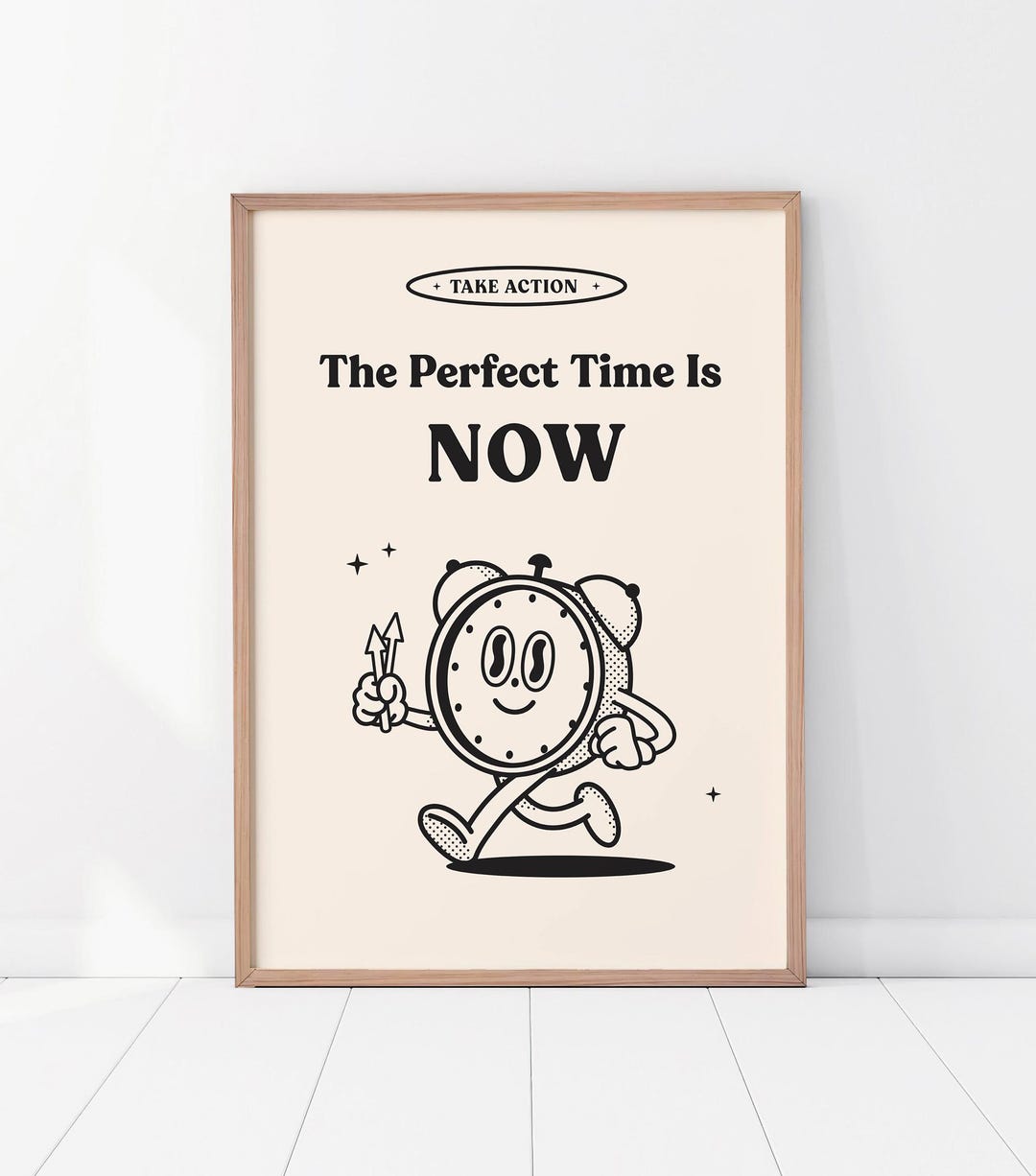 Motivational Retro Clock Poster, Mindful Reminder Print, Productivity ...