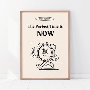 Motivational Retro Clock Poster, Mindful Reminder Print, Productivity ...