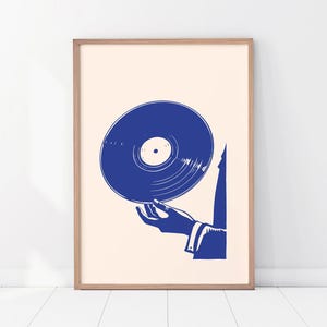 Vintage Vinyl Print, Blue Vinyl Record Poster, Play It Twice Music ...
