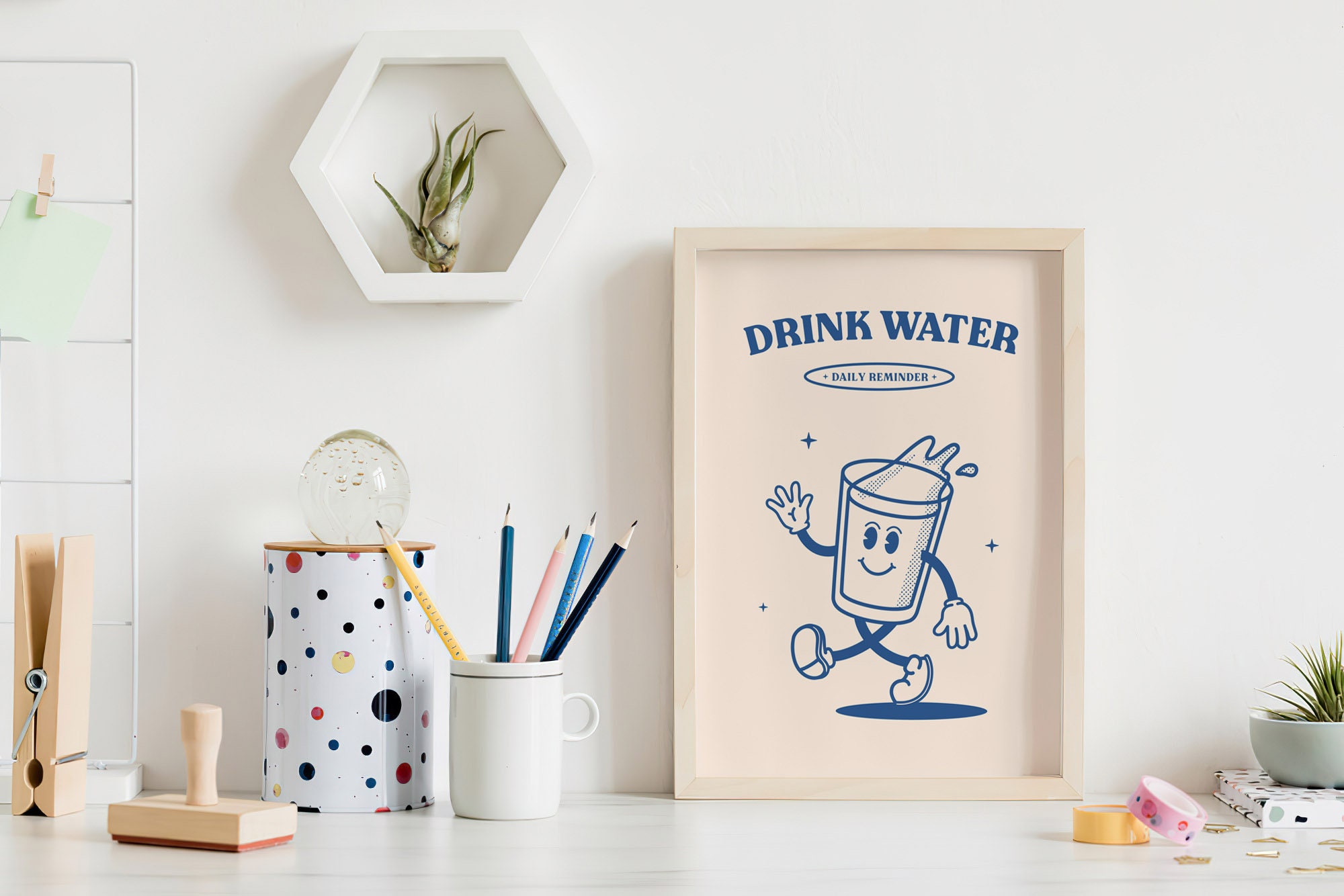 Drink Water Poster, Retro Style Print, Trendy Kitchen Wall Art, Healthy ...