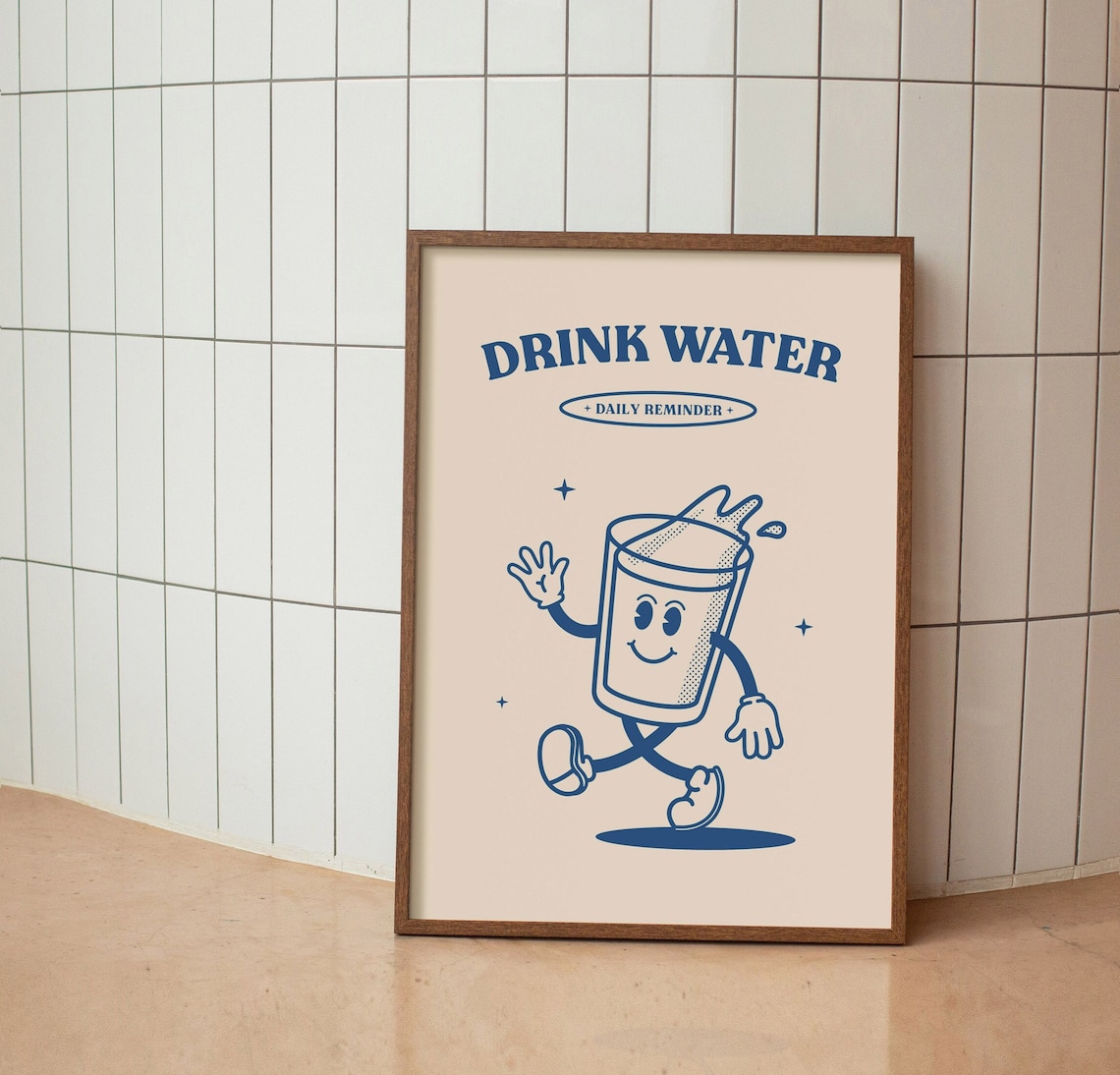 Drink Water Poster, Retro Style Print, Trendy Kitchen Wall Art, Healthy ...