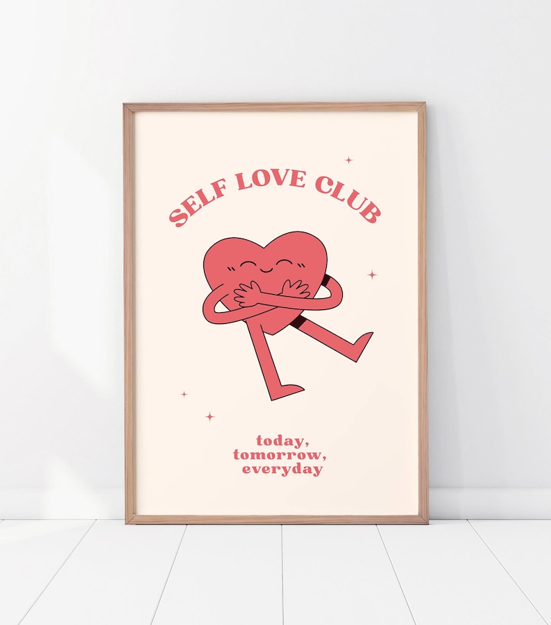 Self Love Club, Retro Style Print, Heart Print, Trendy Poster Art ...