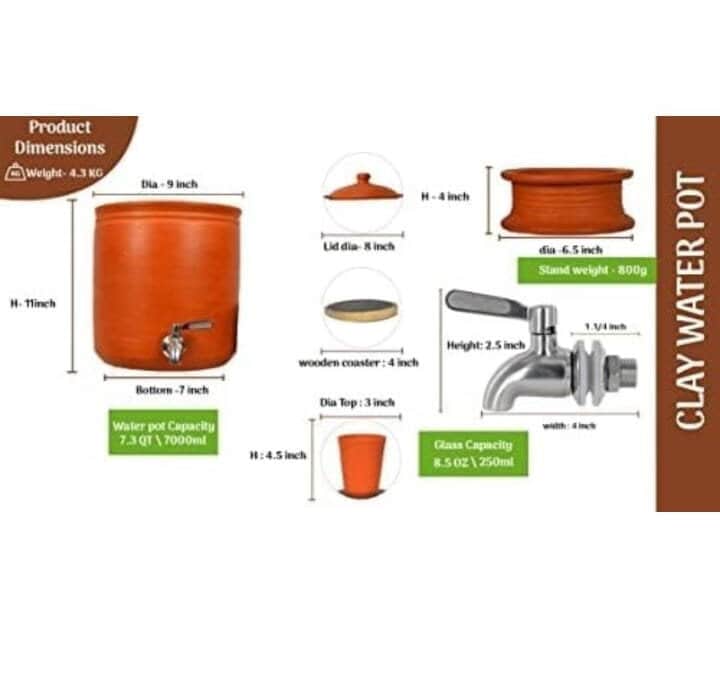 Terravitaindia's Classic Clay Water Pot With Tap: 7L Capacity for ...