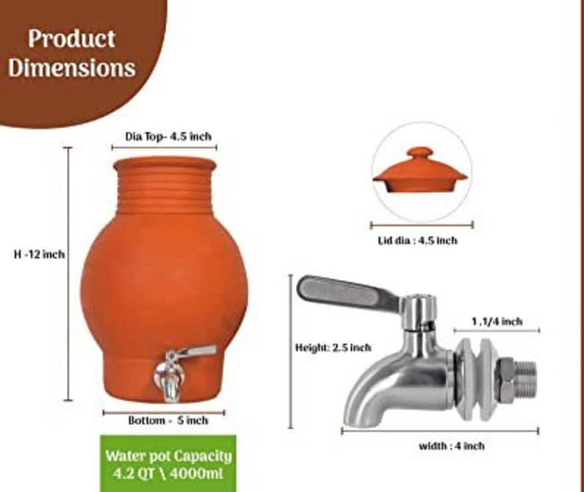 Earthen Clay Water Container With a Lid and a 304 Stainless Steel Tap ...