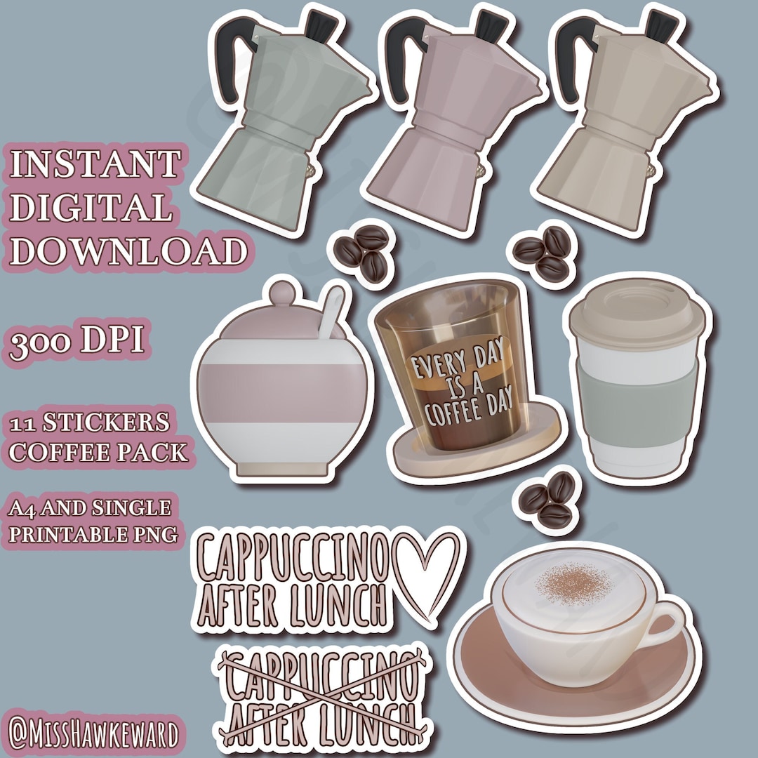11 Coffee Digital Stickers Print and Cut Stickers Bullet - Etsy