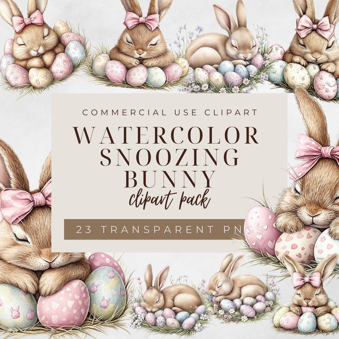 Easter Bunny Clipart, Sleeping Bunny on Easter Eggs, Digital Download ...