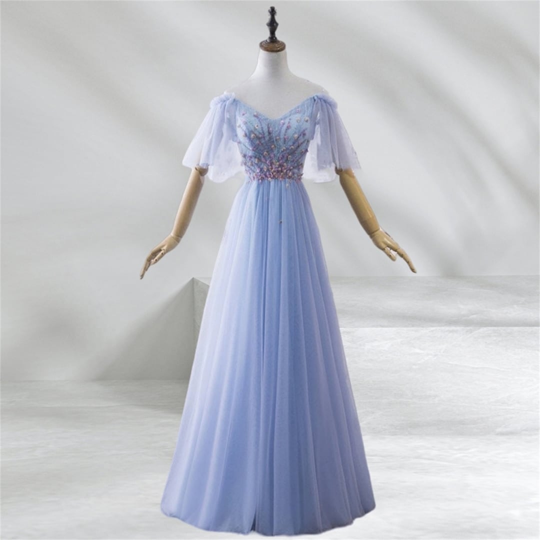 New Beaded Floral Blue Fairy Princess Gown,graduation Prom Dress ...