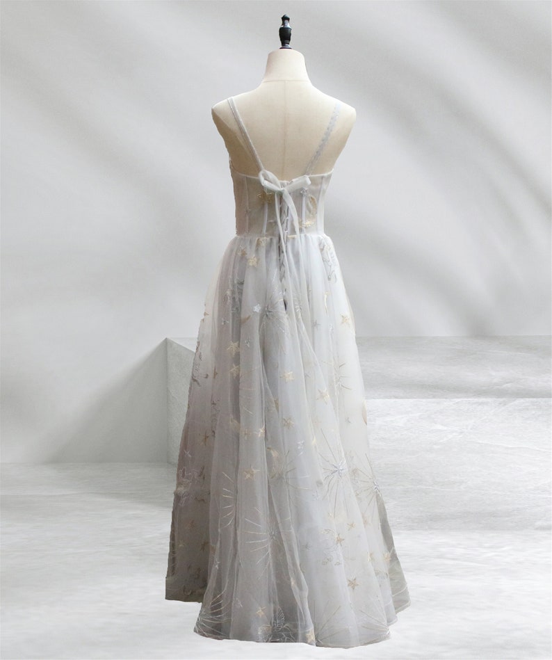 Starry Night Wedding Dress,moon Star Pegasus Elegant Gray Tulle Prom ...