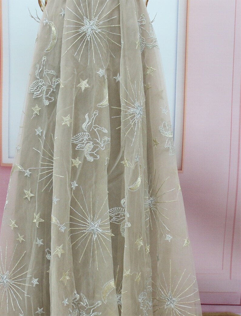 Starry Night Wedding Dress,moon Star Pegasus Elegant Khaki Tulle Prom ...