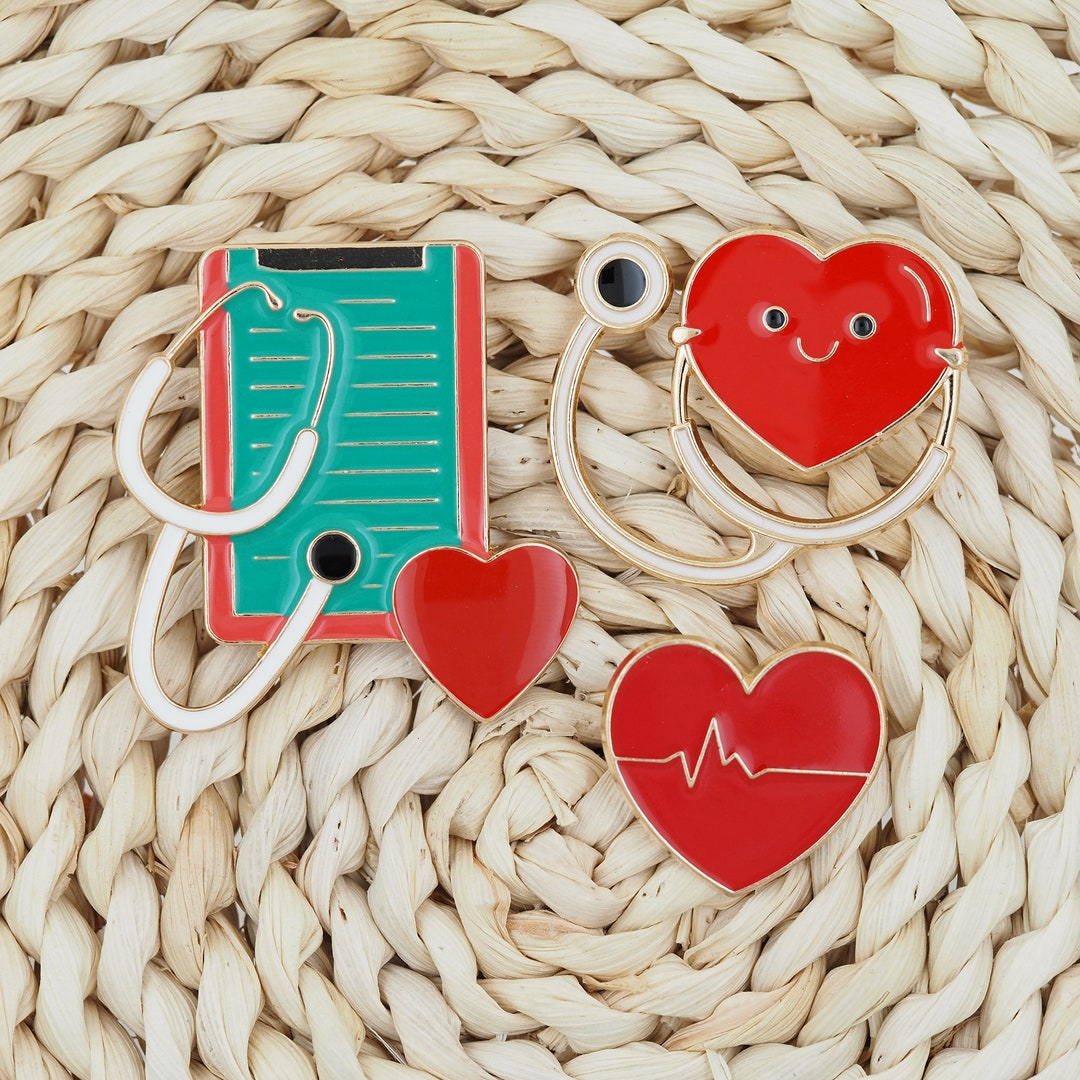 Cute Cartoon Heart EKG Rhythm Heartbeat Stethoscope Pin/brooch - Etsy