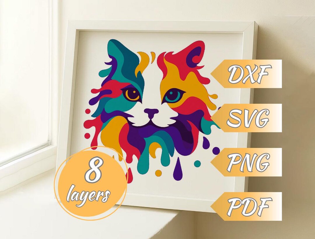 Colorful 3D Layered Cat SVG | 8 Layer Mandala Cut File | Dxf Svg Png ...