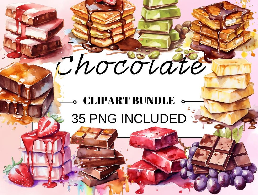 35 Watercolor Chocolate Clipart, White Chocolate Clipart, Pistachio ...