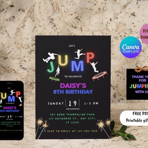 EDITABLE Jump Birthday Party Invitation, Trampoline Park Invitation ...