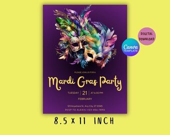 EDITABLE Mardi Gras Party Invitation Template, Mobil Invitation, Mardi ...