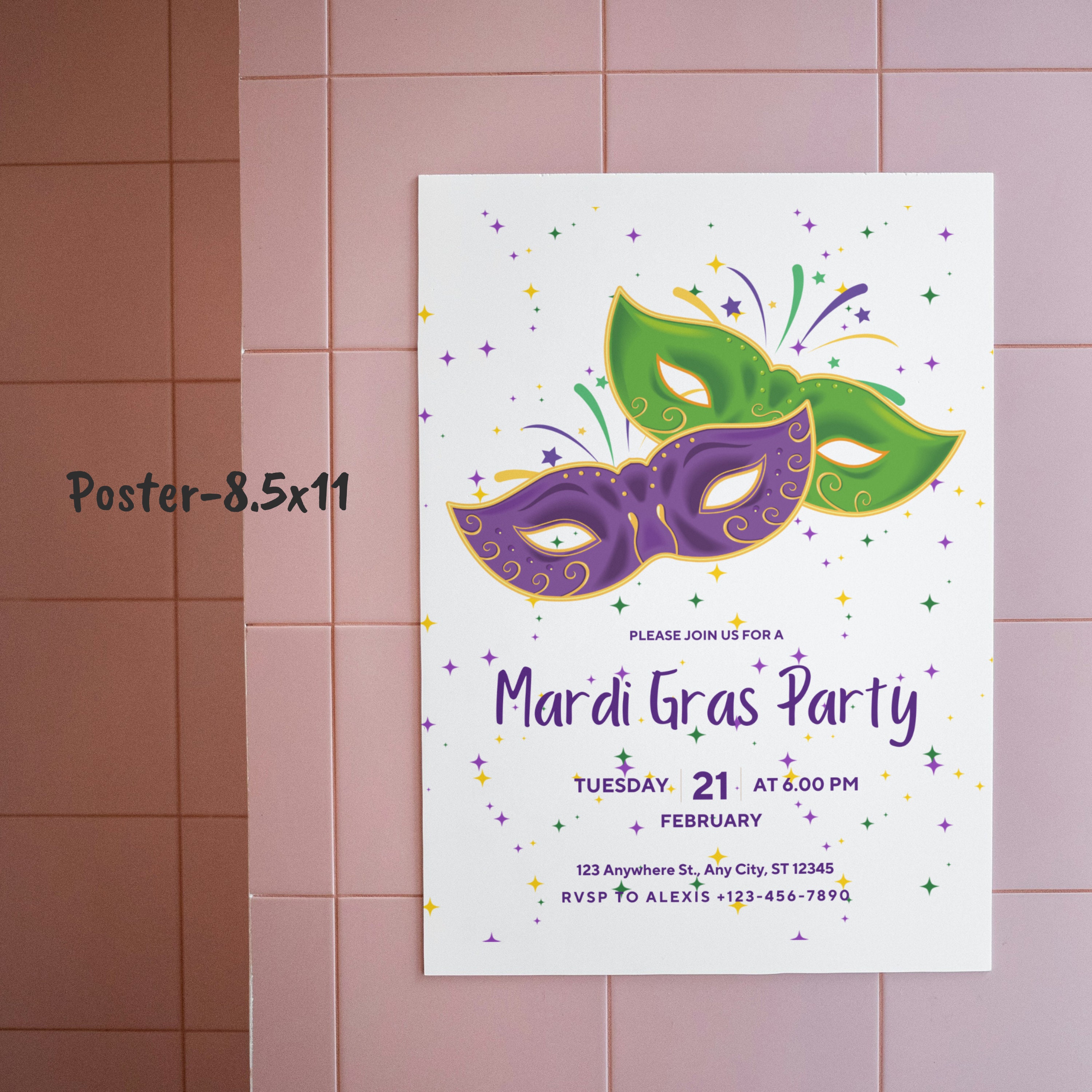 EDITABLE Mardi Gras Party Invitation Template, Mobil Invitation, Mardi ...