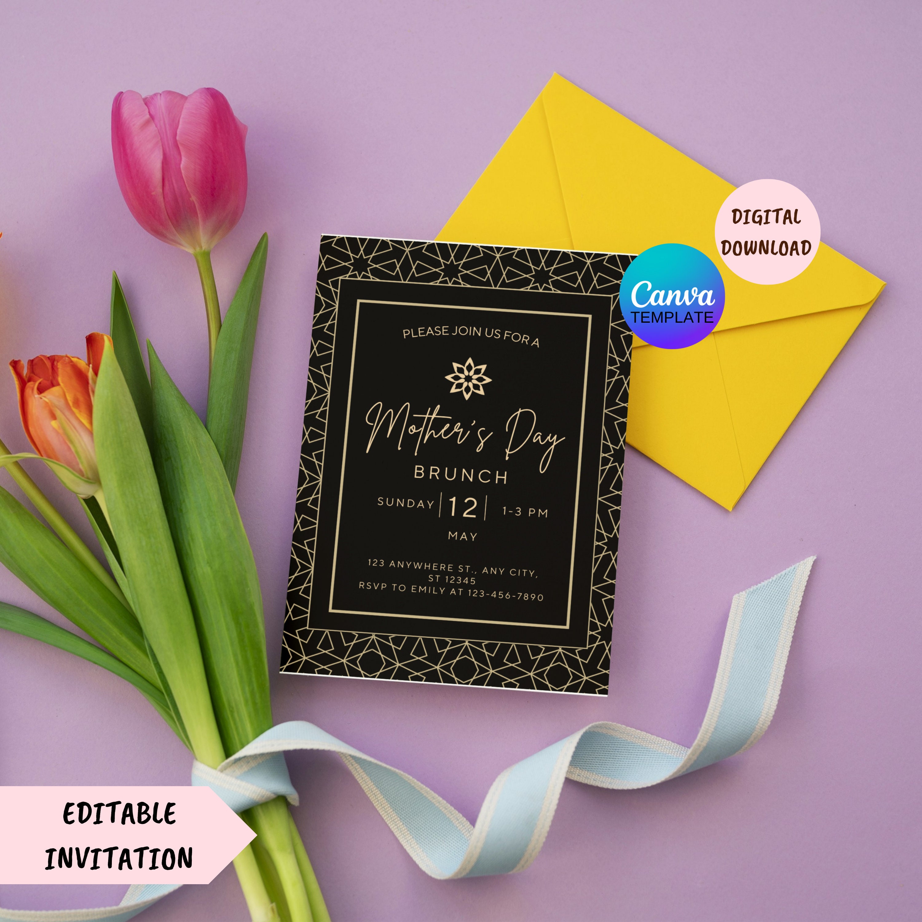 EDITABLE Mother's Day Brunch or Dinner Invitation Set, Happy Mother's ...