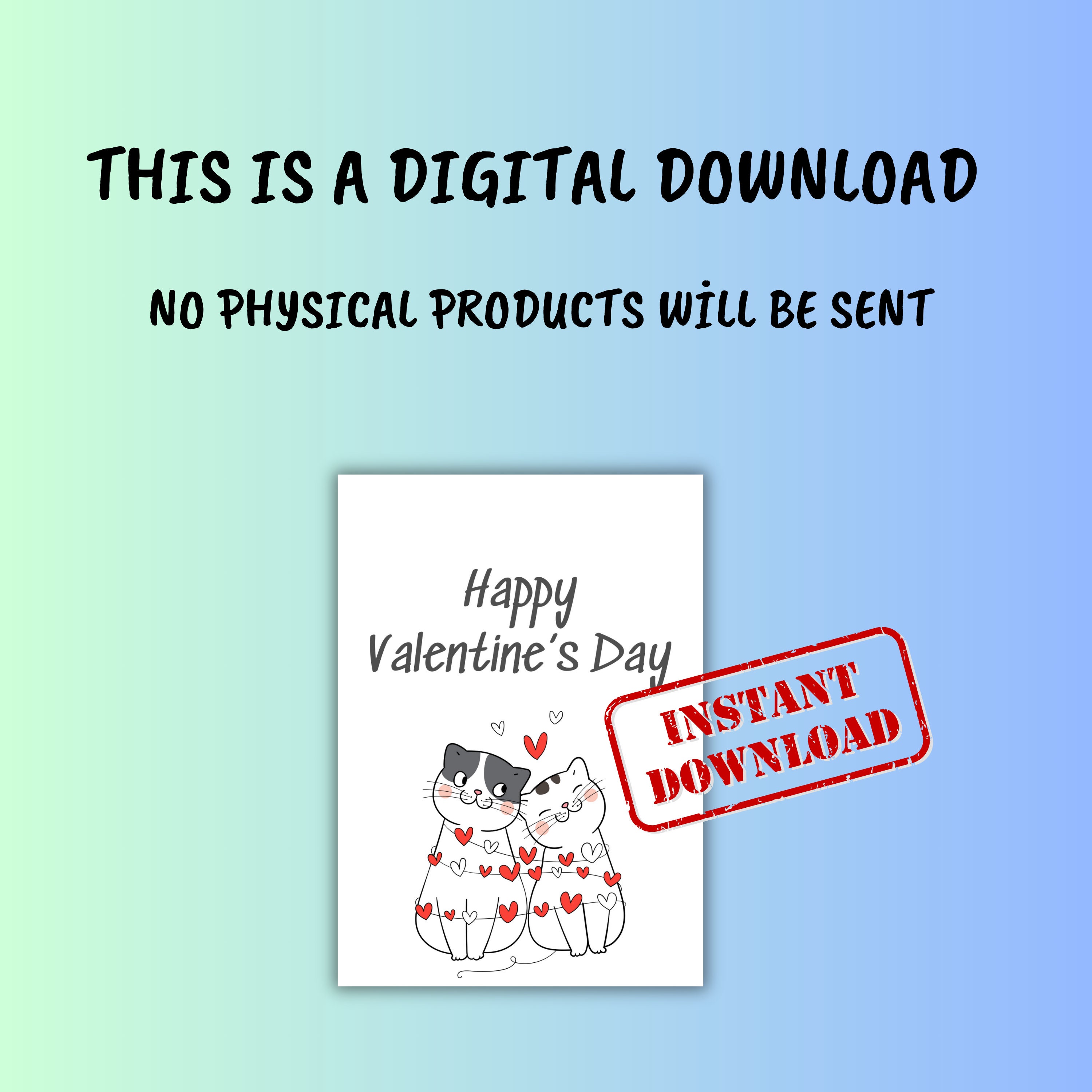 Cute Cats Valentines Day Card, Printable Valentines Day Card, Card for ...