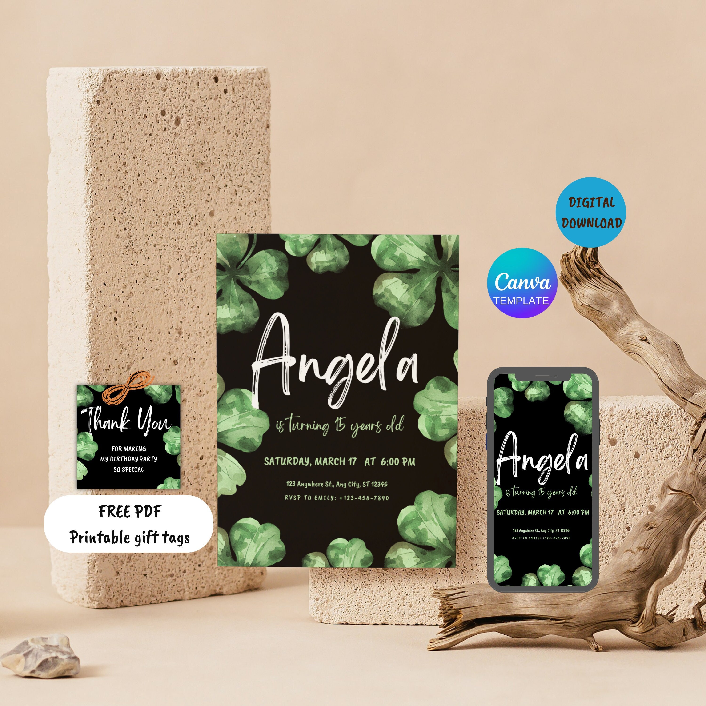 EDITABLE Shamrock Birthday Invitation Set, St. Patrick's Birthday Party ...