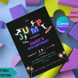 EDITABLE Jump Birthday Party Invitation, Trampoline Park Invitation ...