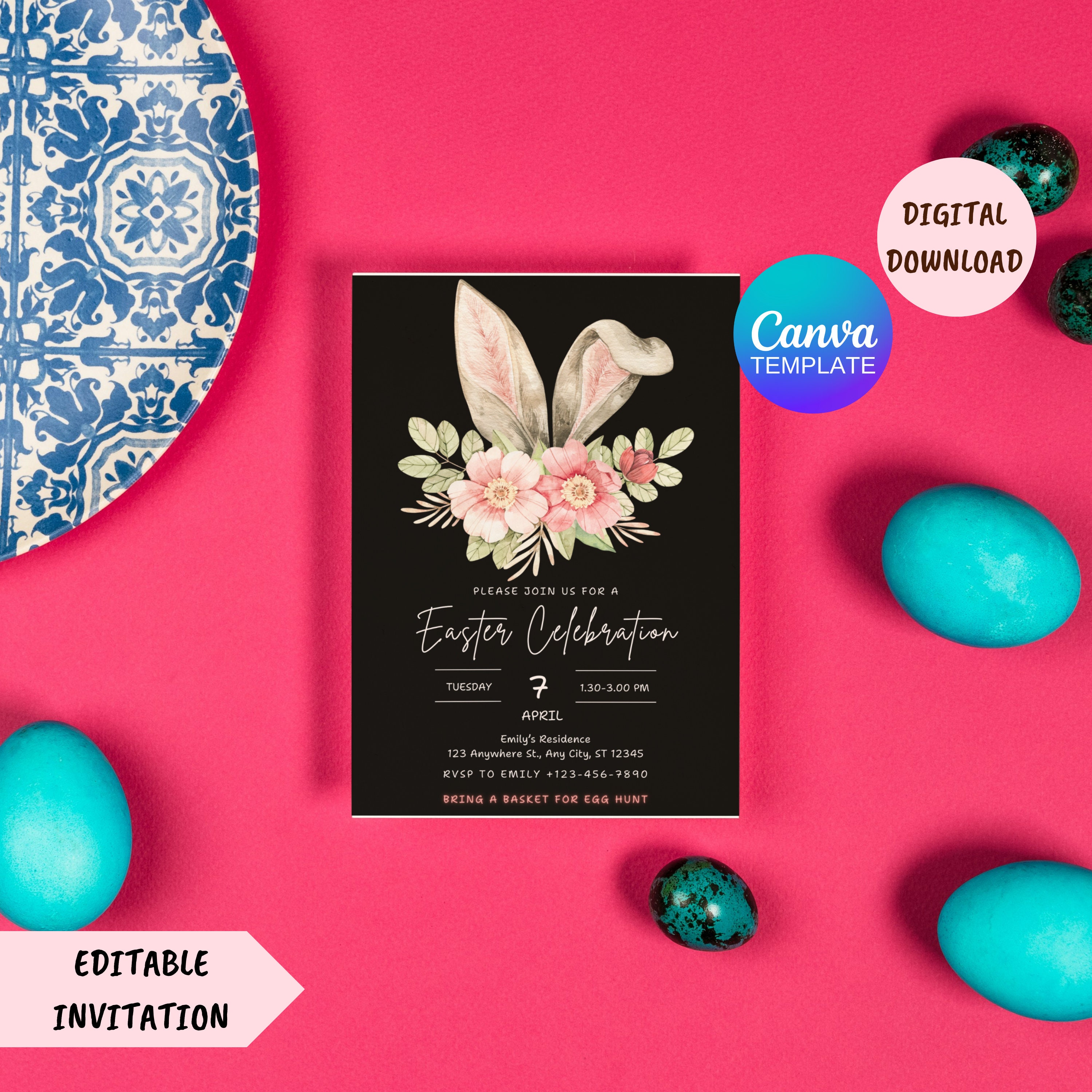 EDITABLE Easter Egg Hunt Invitation, Easter Brunch Invitation ...