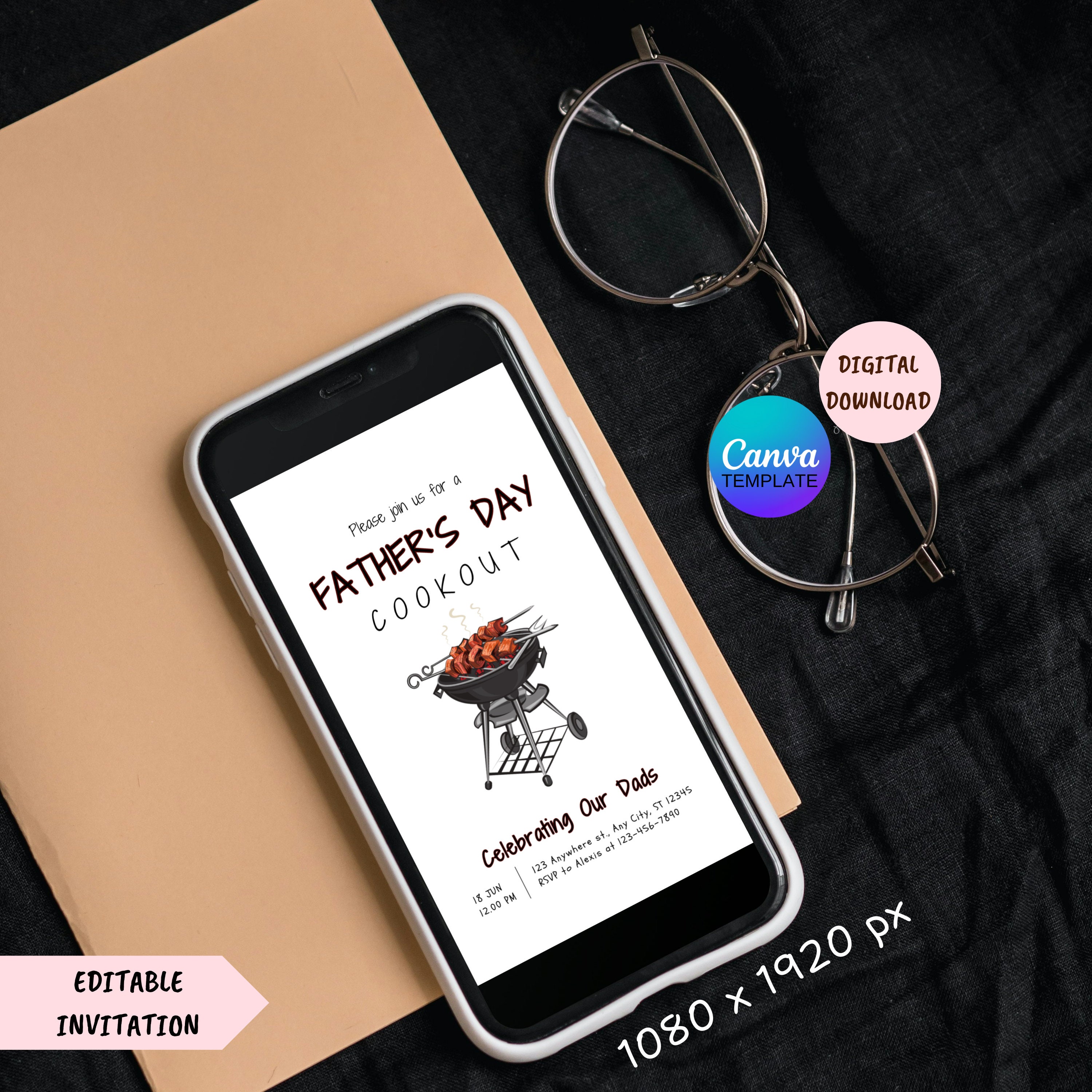 Editable Father's Day Cookout Invitation, Father's Day BBQ Invite ...