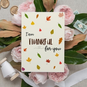 I'am Thankful for You Card, Printable Thanksgiving Greeting Card, First ...