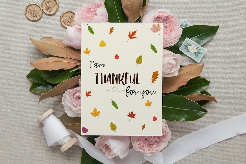 I'am Thankful for You Card, Printable Thanksgiving Greeting Card, First ...