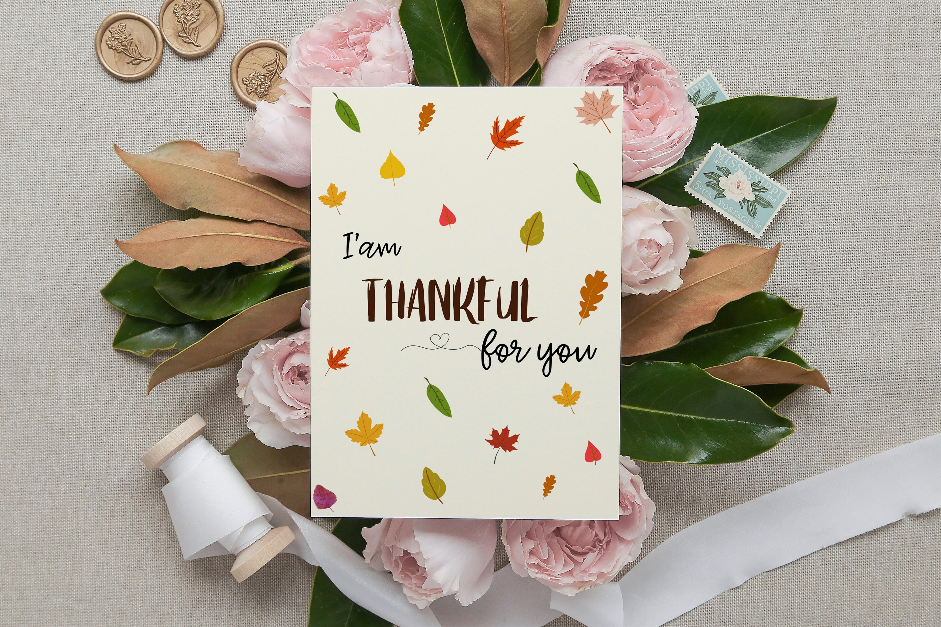 I'am Thankful for You Card, Printable Thanksgiving Greeting Card, First ...