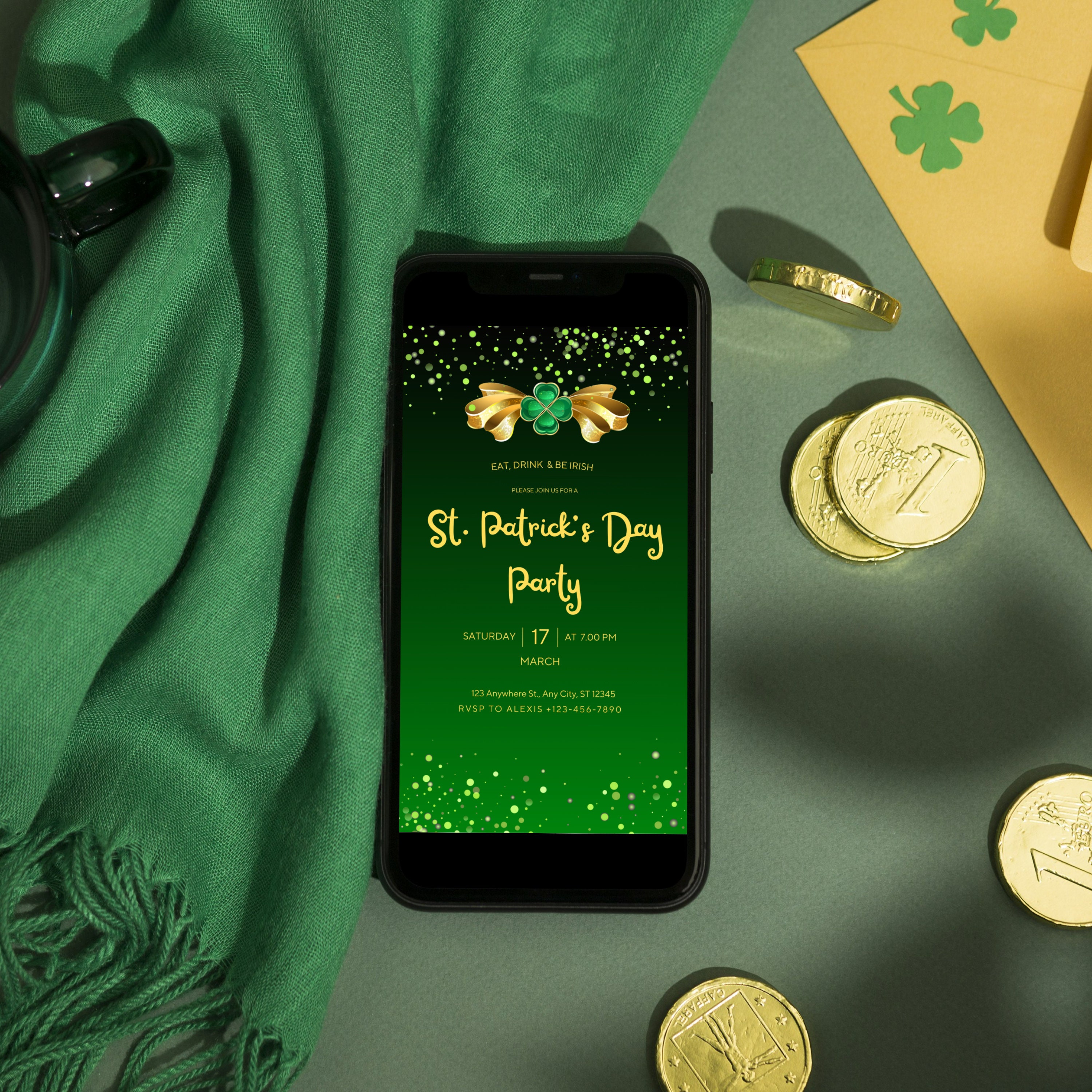 Editable Digital St Patrick's Day Party Invitation, Eat Drink & Be ...