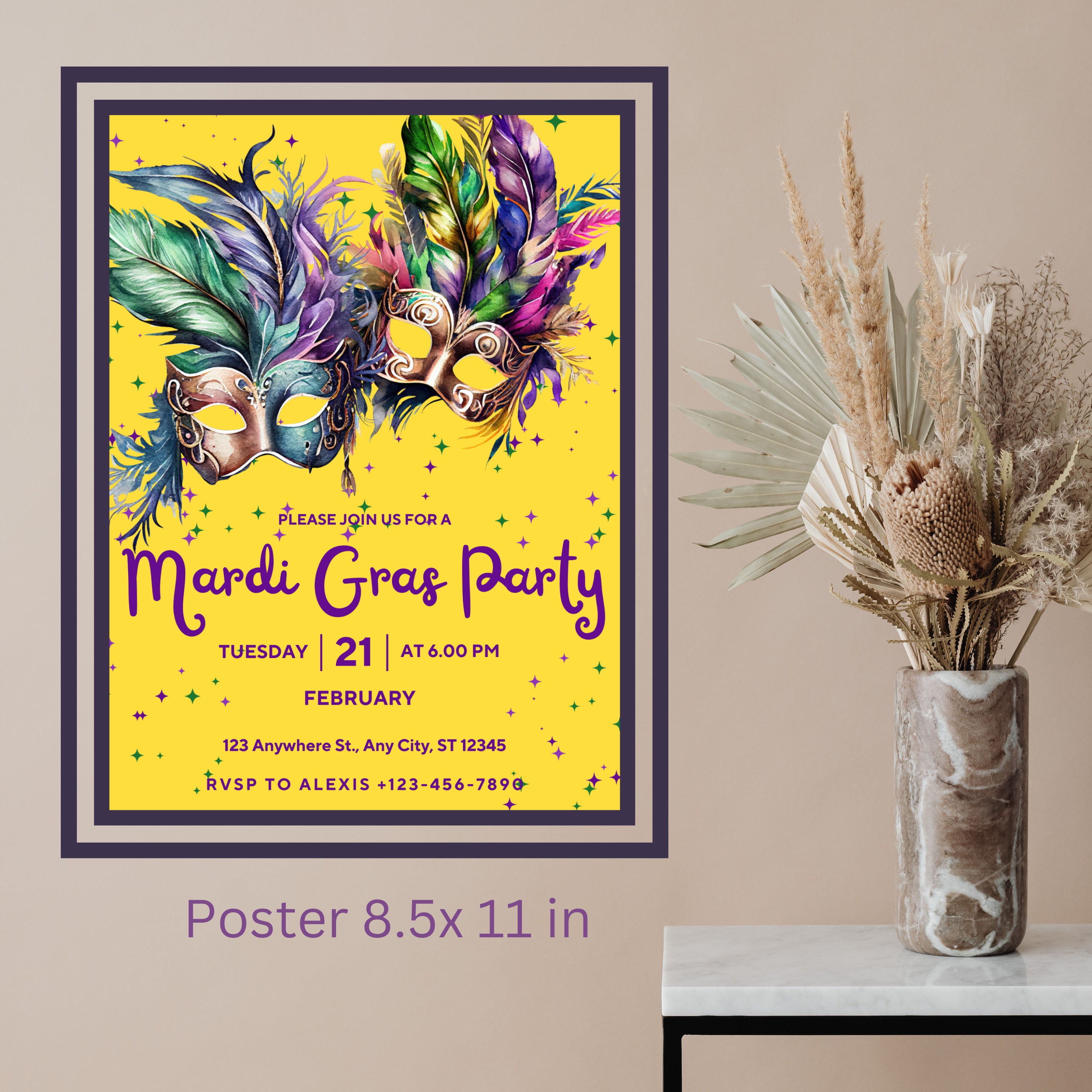 EDITABLE Mardi Gras Party Invitation, Mardi Gras Invitation Poster ...