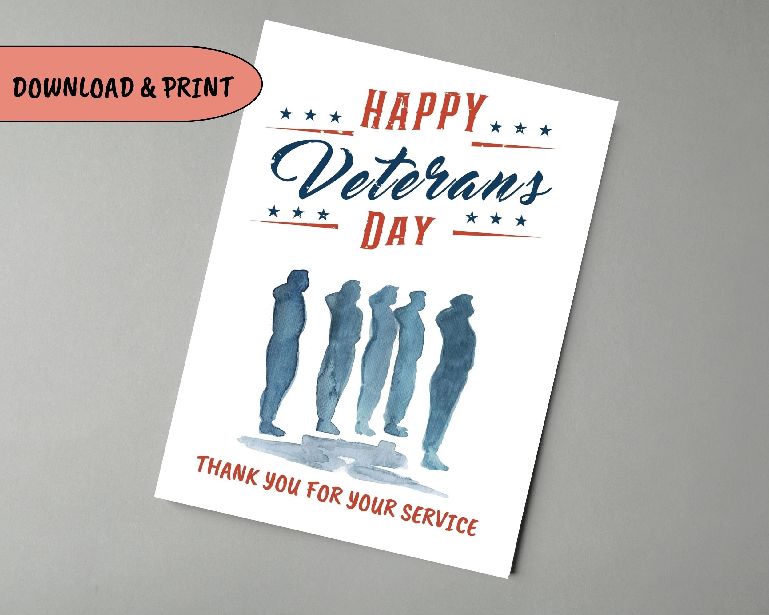 Happy Veterans Day Thank You Cards Printable, Day of Remembrance ...
