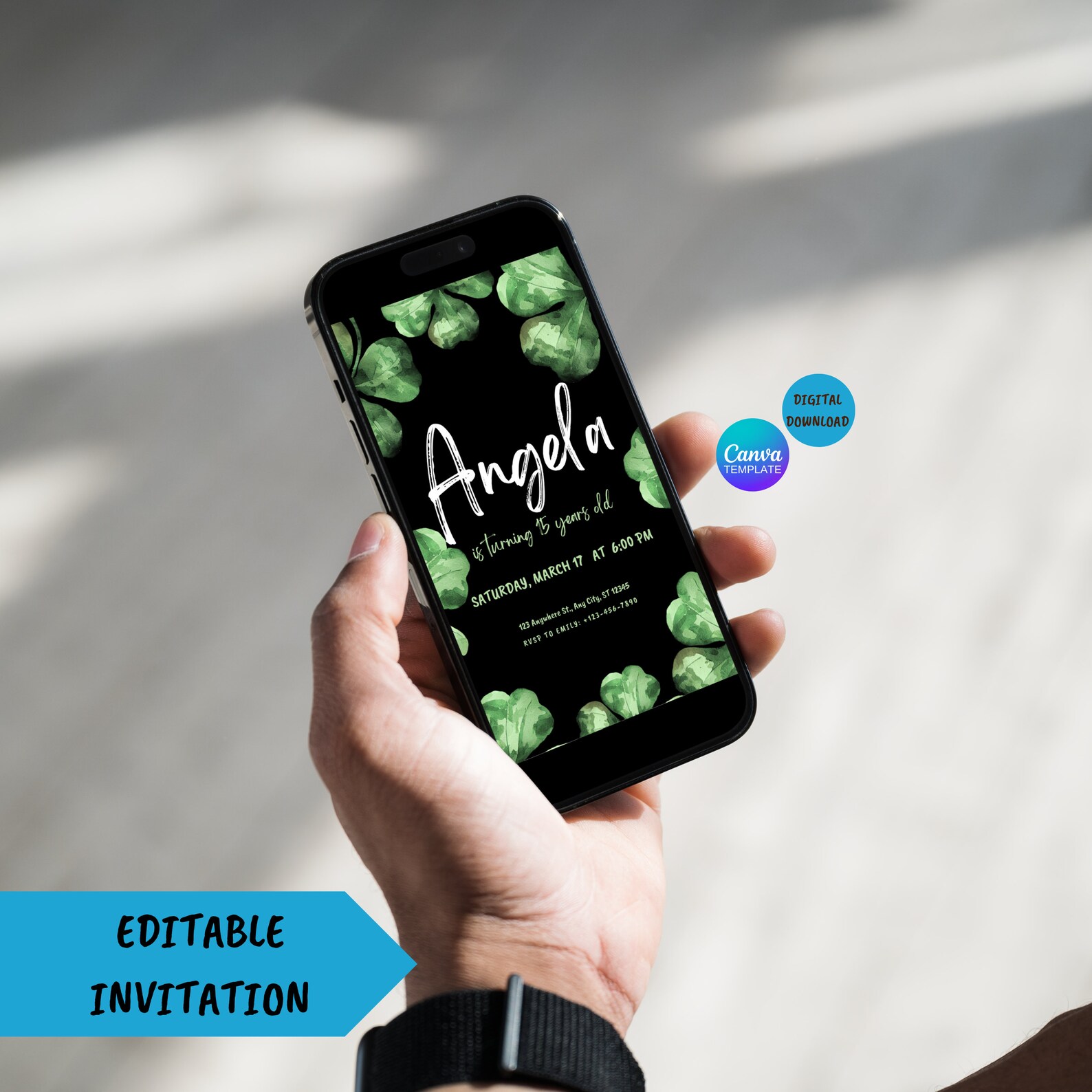 EDITABLE Shamrock Birthday Invitation Set, St. Patrick's Birthday Party ...