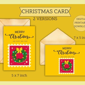 Colorful-pine Tree Themed Christmas Greeting Card Set, Printable ...