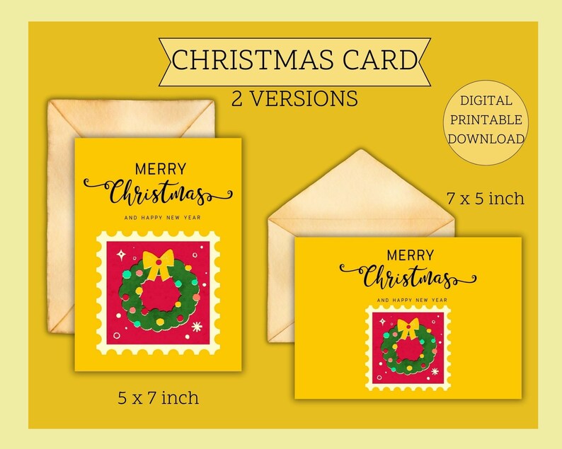 Colorful-pine Tree Themed Christmas Greeting Card Set, Printable ...