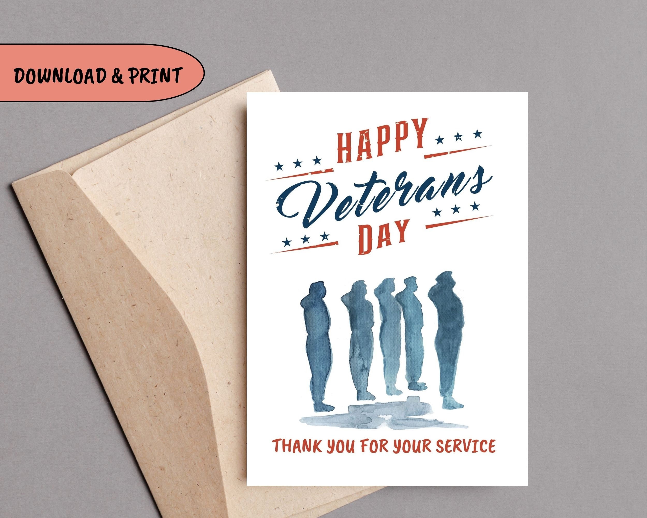 Happy Veterans Day Thank You Cards Printable, Day of Remembrance ...